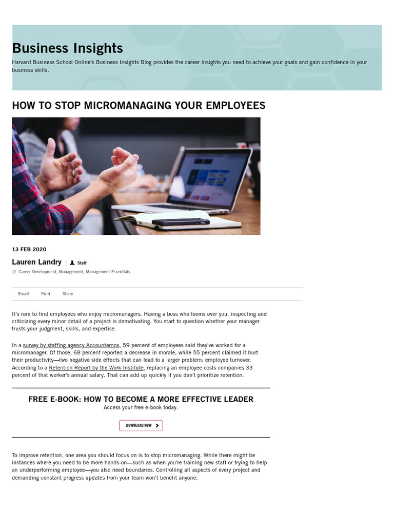 Stop Micromanaging Employees: Tips | PDF | Employee Retention ...