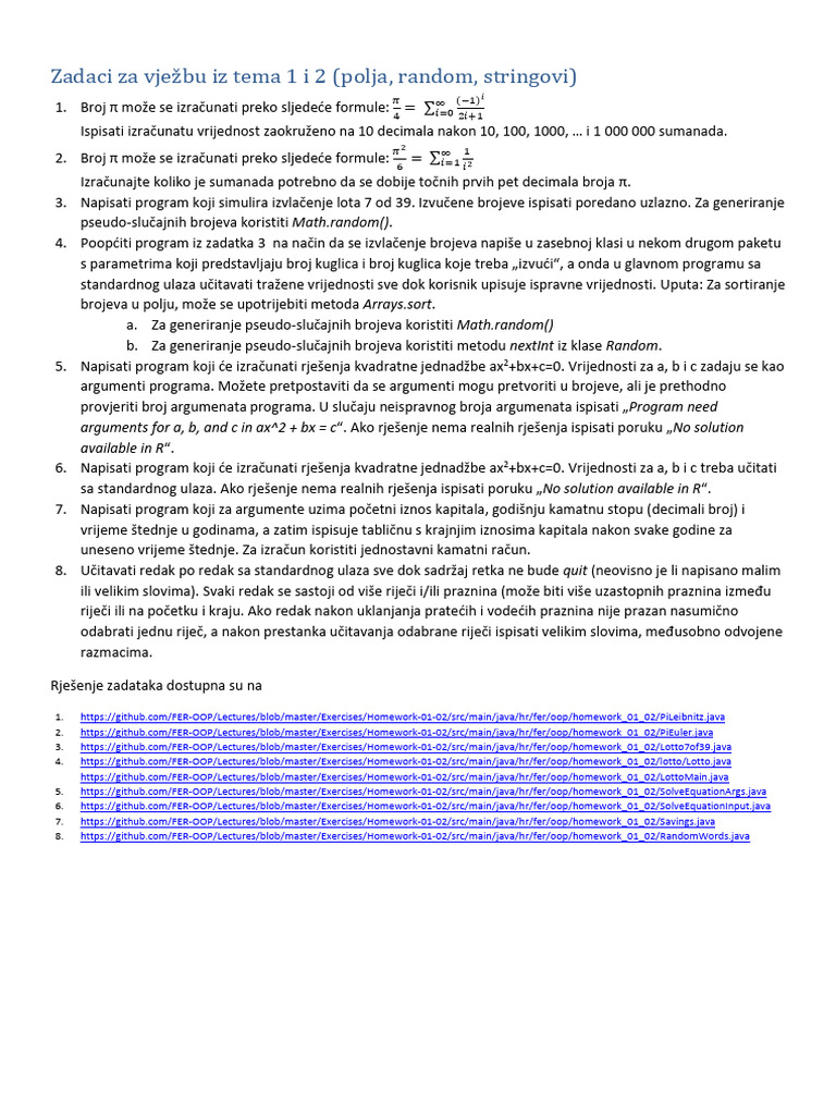 Zadaci Za Vjezbu 01-02 | PDF