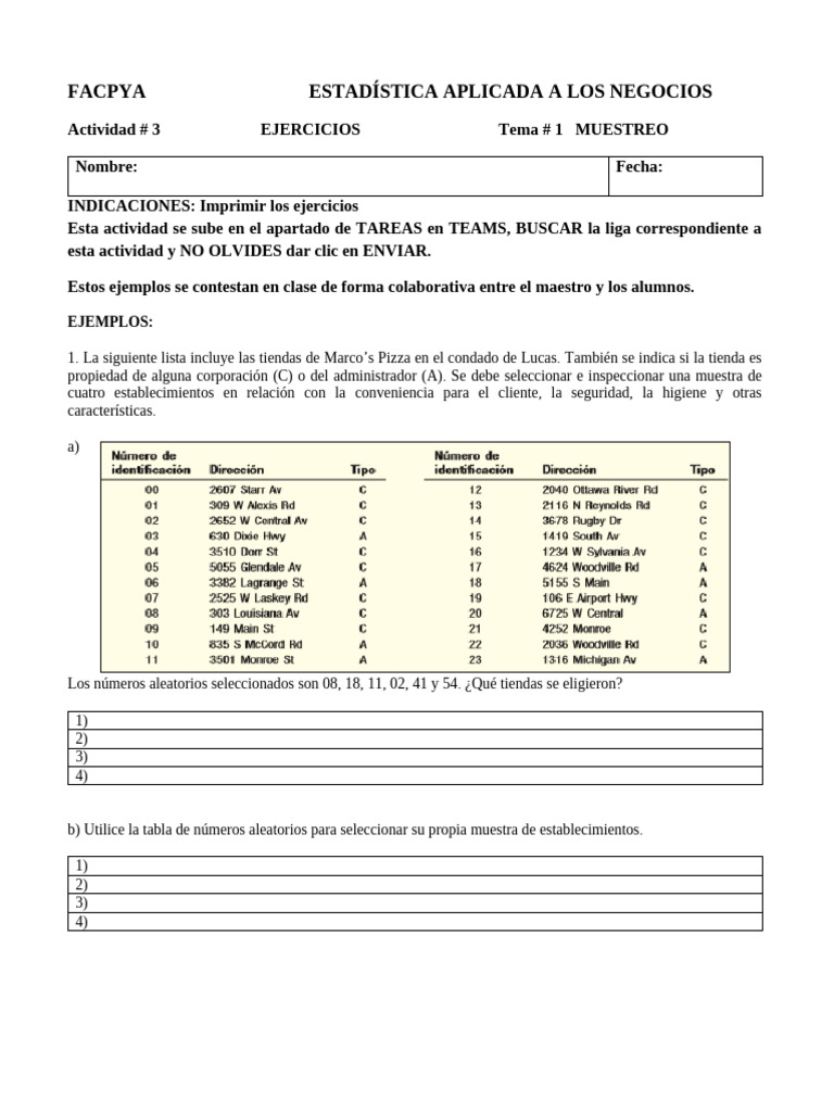 Actividad - 3 Ejercicios Muestreo Estadistica Aplicada A Los Negocios Enero 2025 | PDF | Media ...