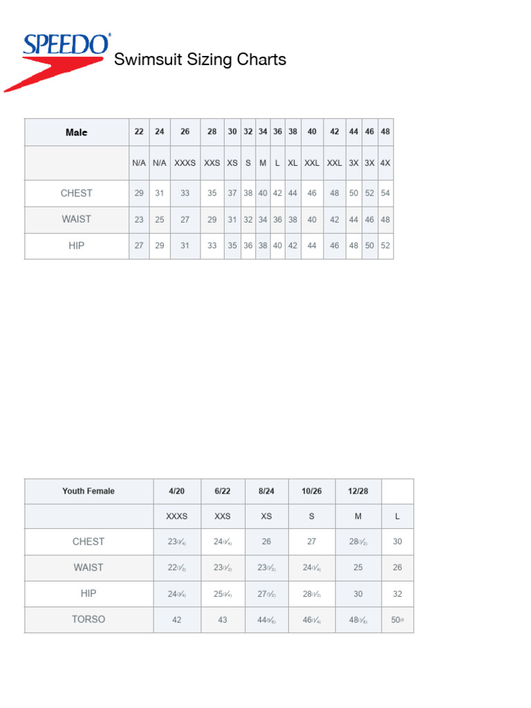 Speedo Size Chart - 000339 | PDF