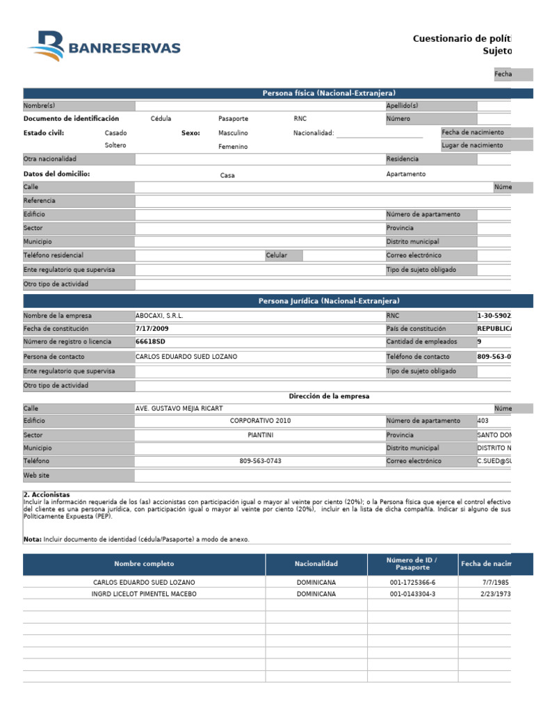 DCUM-022 Cuestionario de Políticas Anti-Lavado de Dinero Sujetos Obligado 1 | PDF | Bancarrota ...
