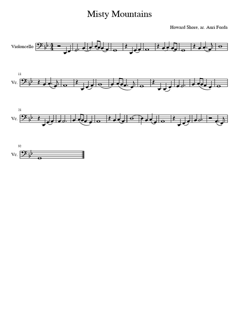 Misty Mountains Solo Cello | PDF