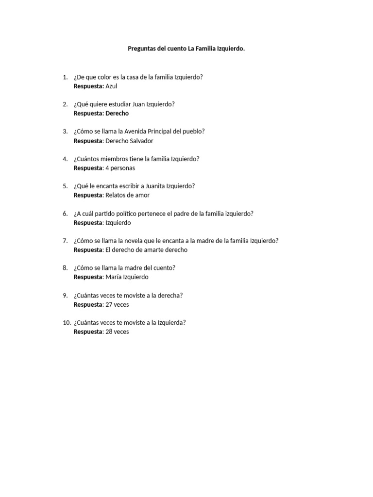 Preguntas sobre La Familia Izquierdo | PDF
