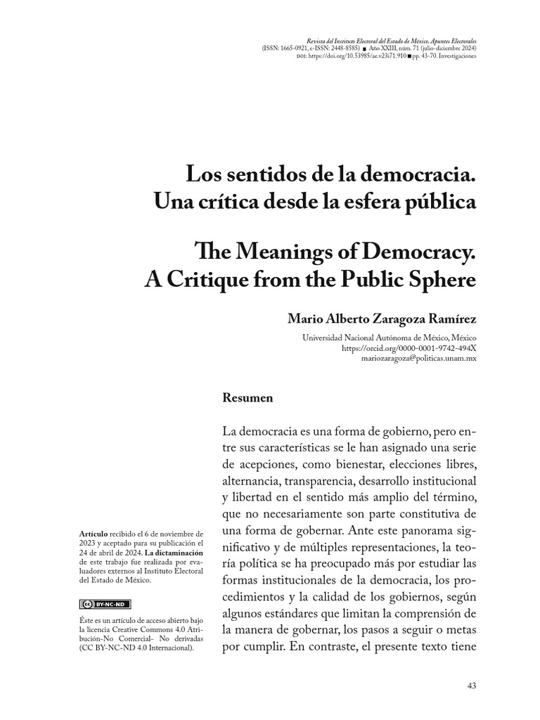 Los Sentidos de La Democracia. Una Crítica Desde La Esfera Pública The ...