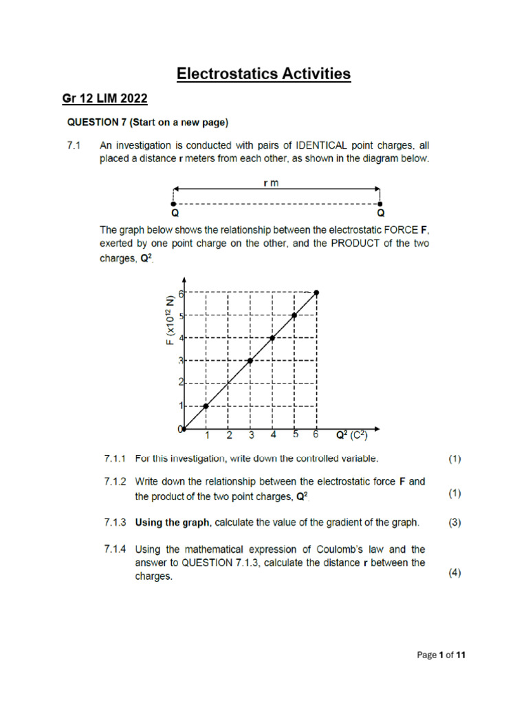 Grade 12 Electrostatics Activities | PDF