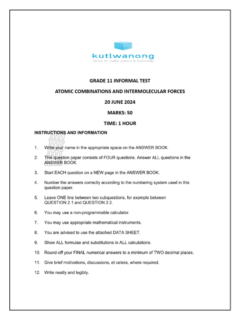 Grade 11 Informal Test | PDF