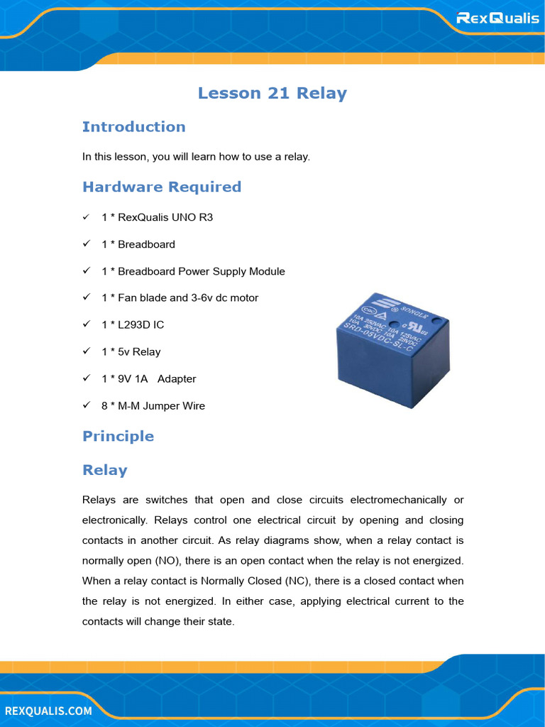 Lesson 21 Relay | PDF | Relay | Switch
