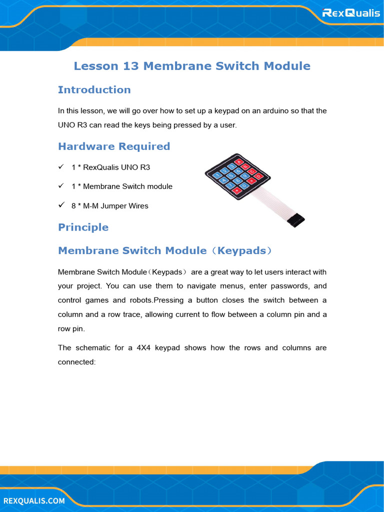 Lesson 13 Membrane Switch Module | PDF | Arduino | Computer Science