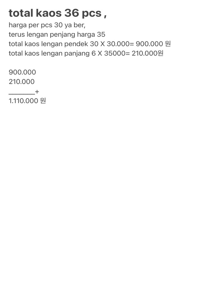 Total Kaos 36 Pcs | PDF