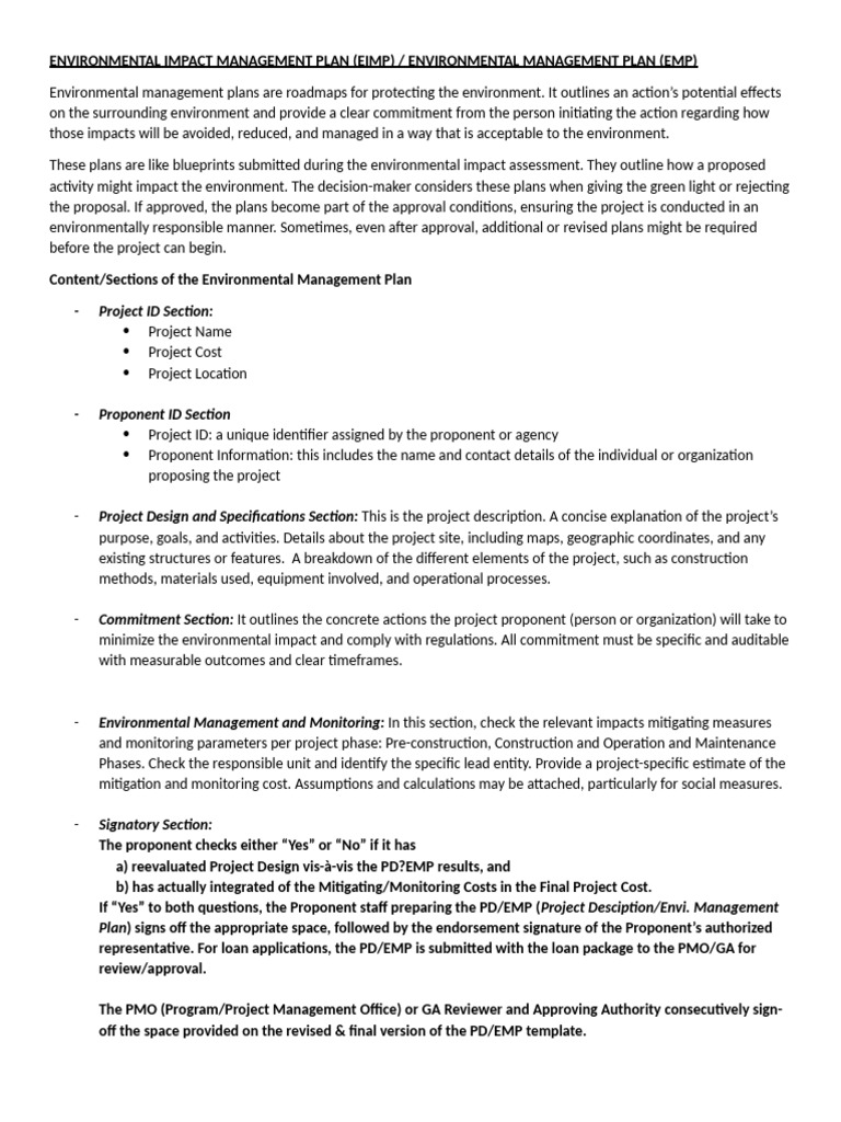 Environmental Impact Management Plan | PDF | Environmental Impact ...