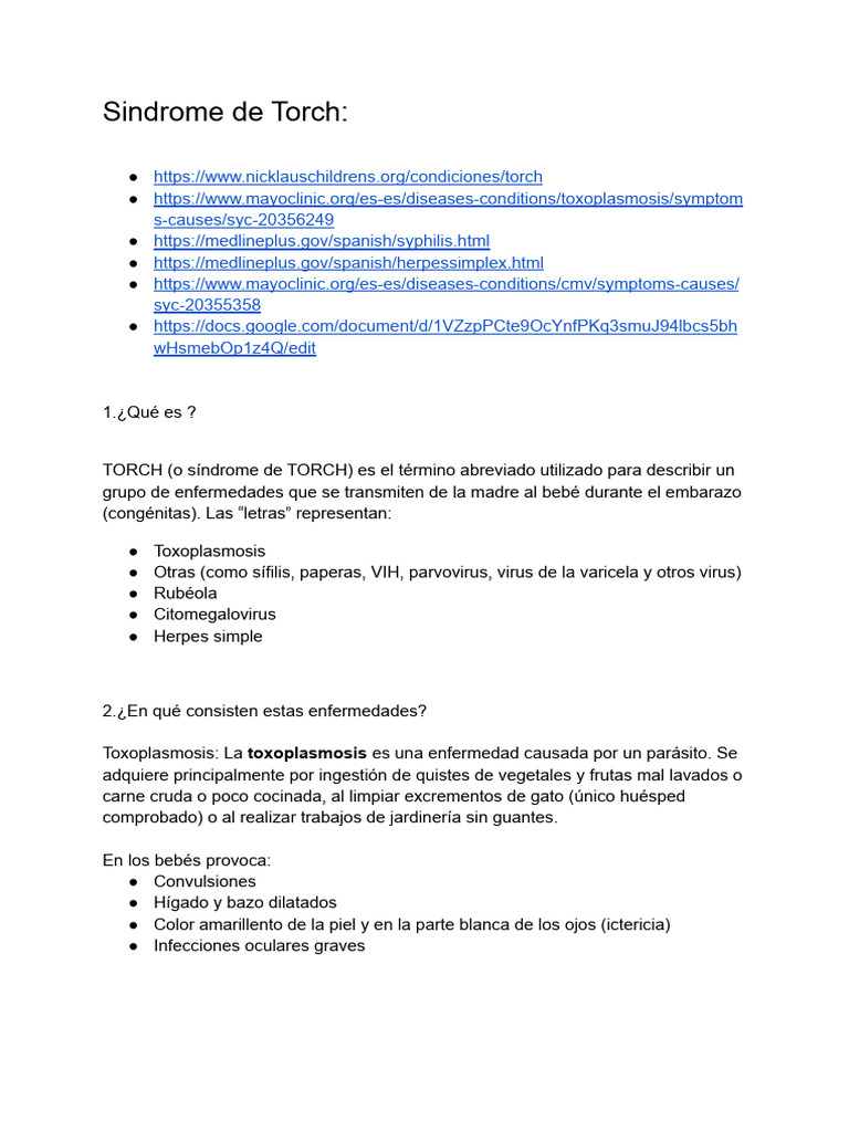 Sindrome de Torch | PDF | Infección transmitida sexualmente | El embarazo