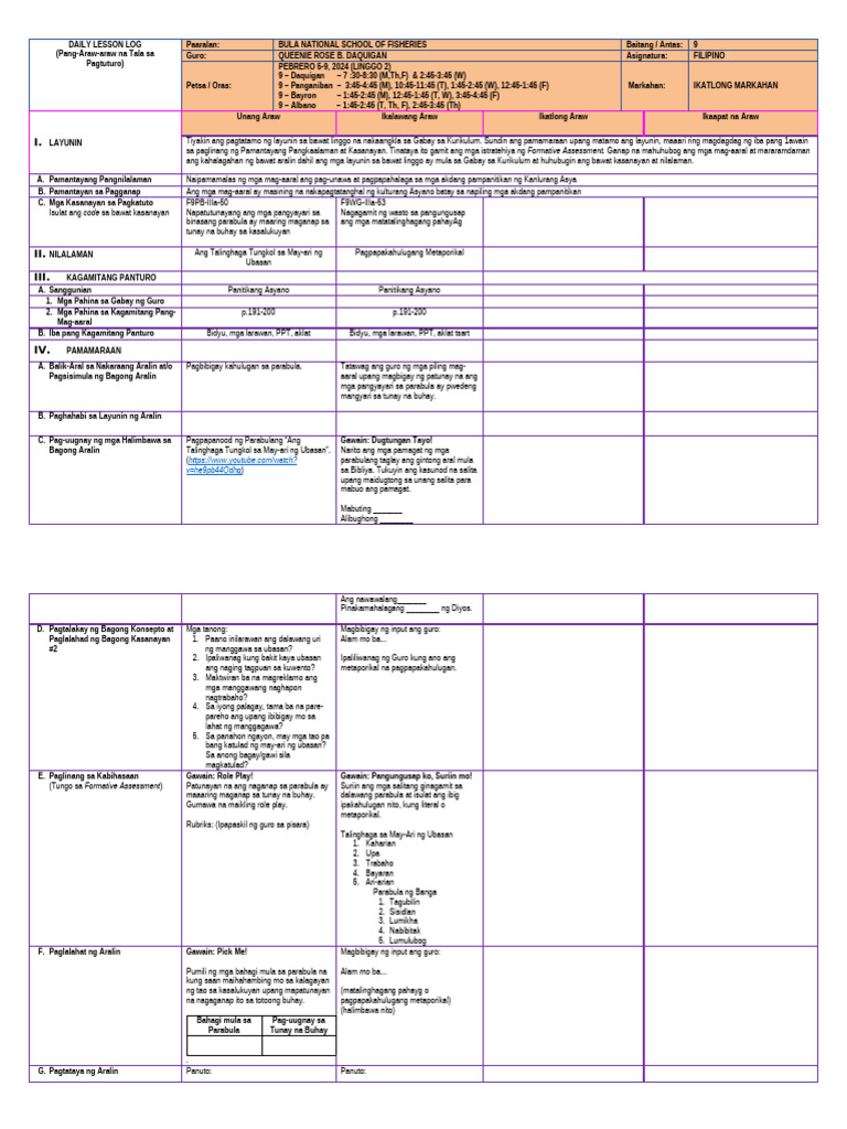 FILIPINO 9 QUARTER 3 W2 DLL | PDF