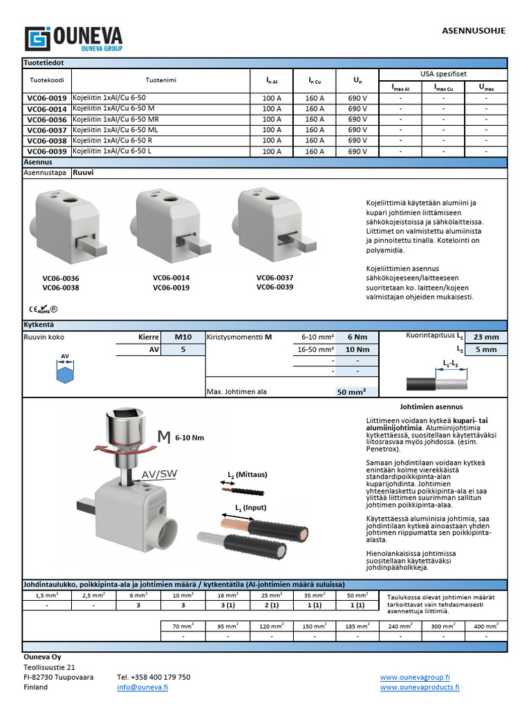 Ouneva Conectores para Dispositivos Datasheets | PDF