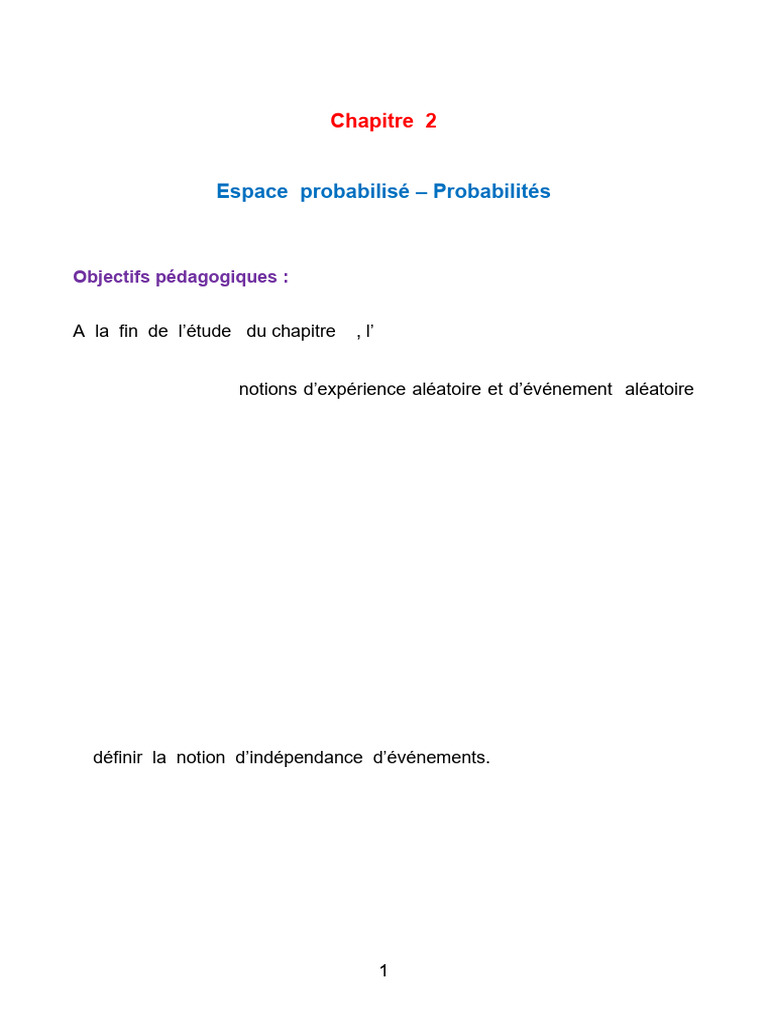 Espace Probabilisé et Notions Clés | PDF | Théorie des probabilités ...