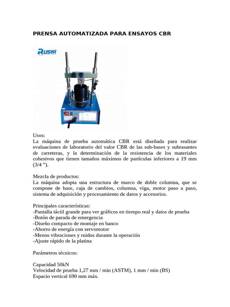 Prensa Automática para Ensayos CBR | PDF