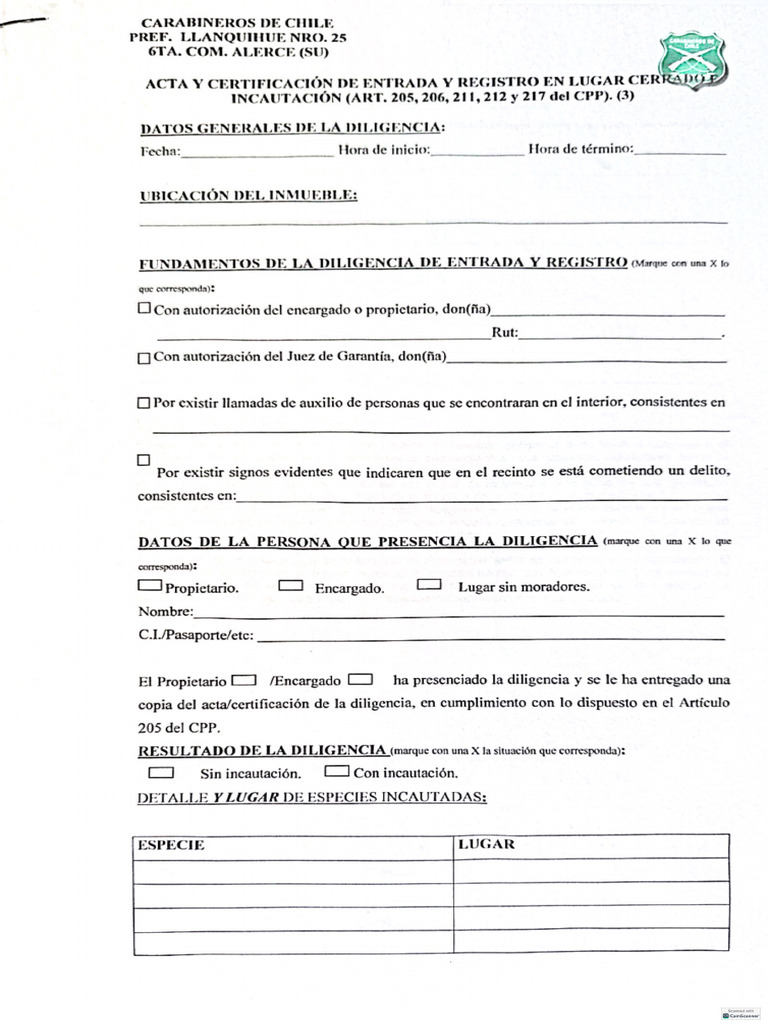 Acta Entrada y Registro 205 | PDF