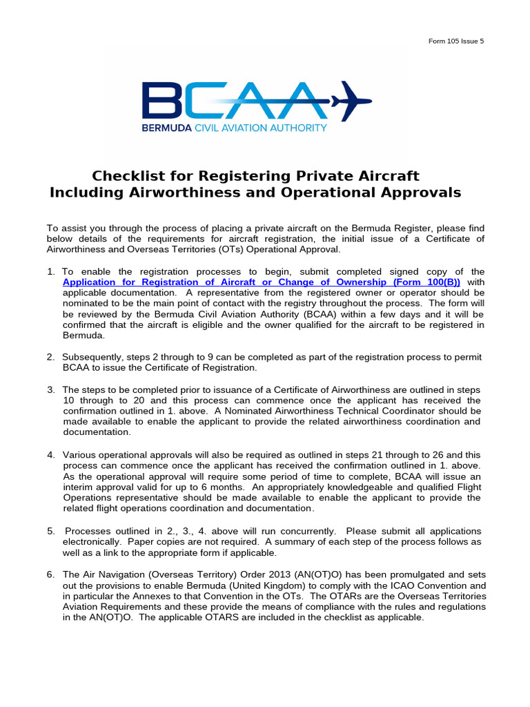 Checklist For Registering Private Aircraft Issue 5 | PDF | Aviation ...