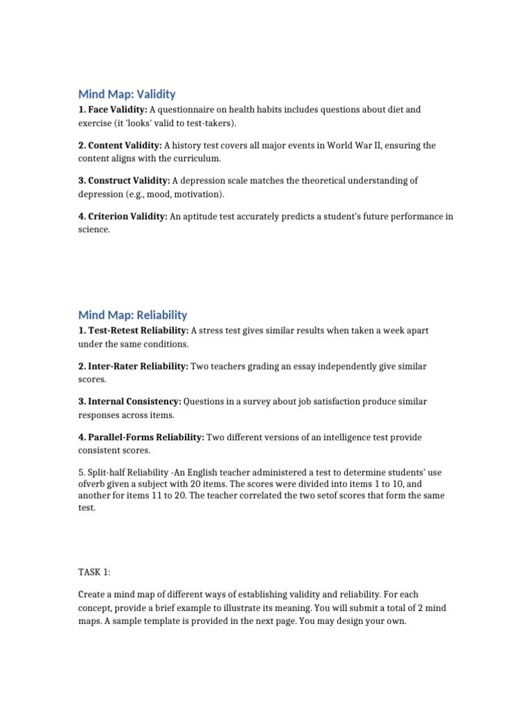 Mind_Map_Validity_and_Reliability_Updated | PDF | Validity (Statistics ...