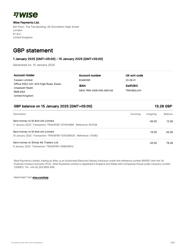 Statement 78111503 GBP 2025-01-01 2025-01-15 | PDF