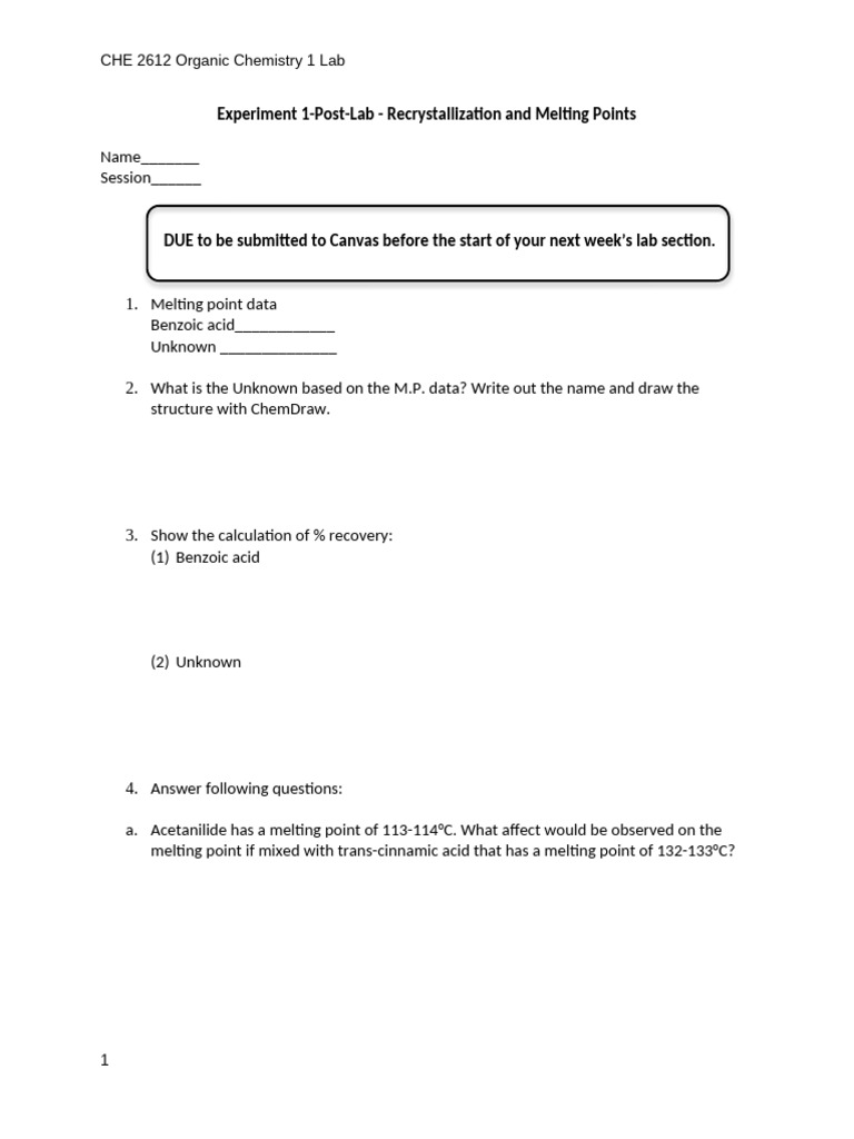 Exp1-Post-lab-Recrystallization and Melting Points-1 | PDF