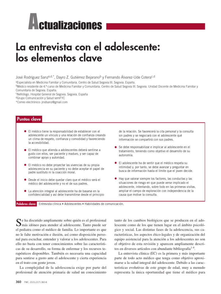 2.Entrevista con el adolescente elementos clave | PDF | Adolescencia ...
