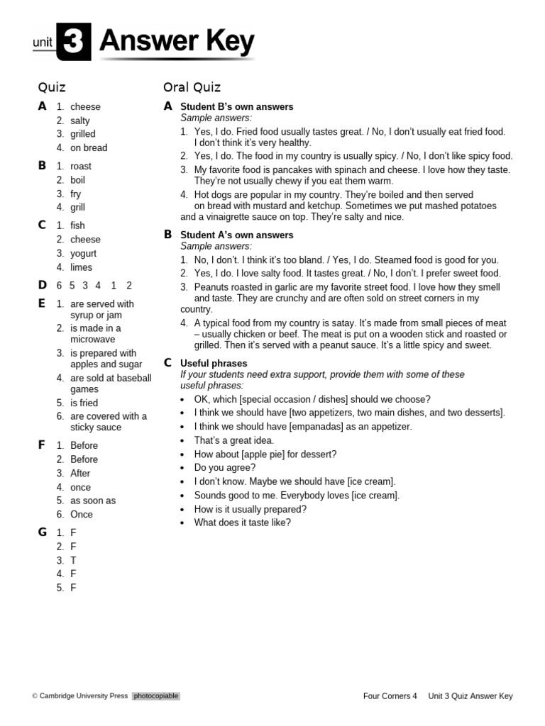Four Corners Second Edition_Level 4_Q03_Key | PDF | Sauce | Food And Drink