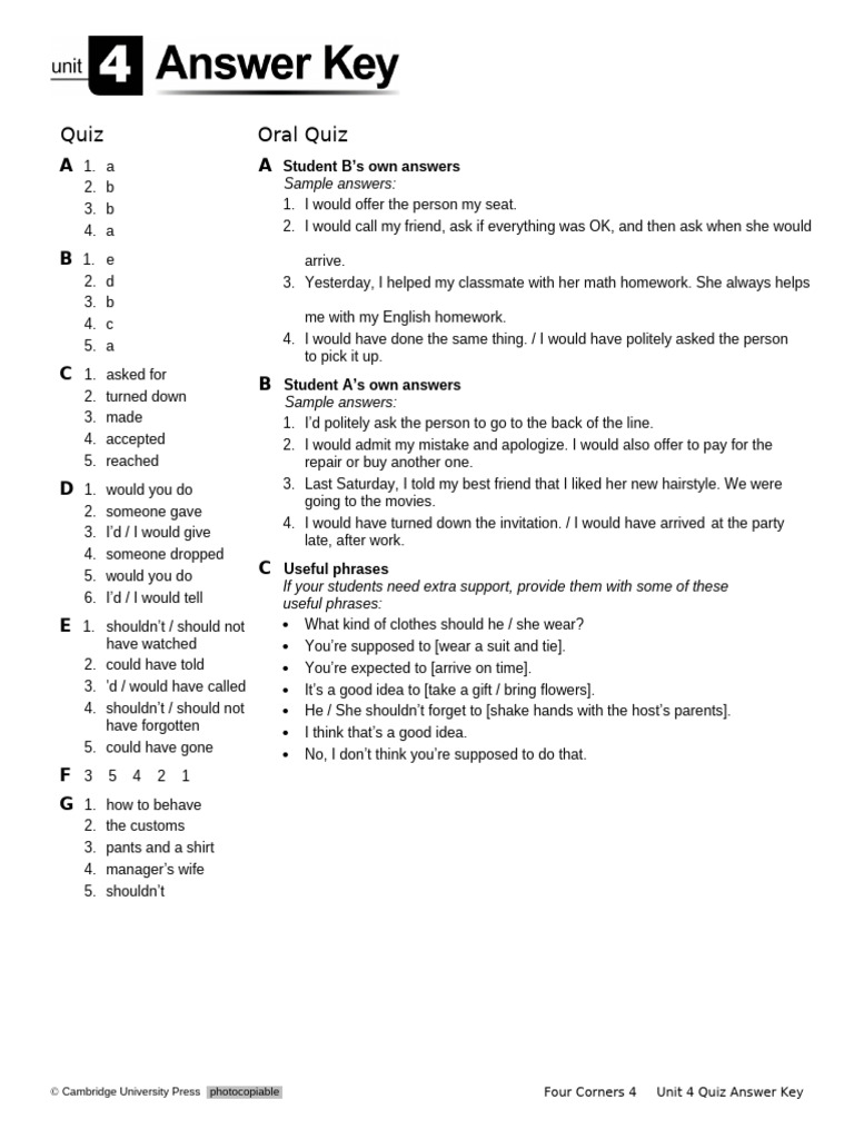 Four Corners Second Edition_Level 4_Q04_Key | PDF