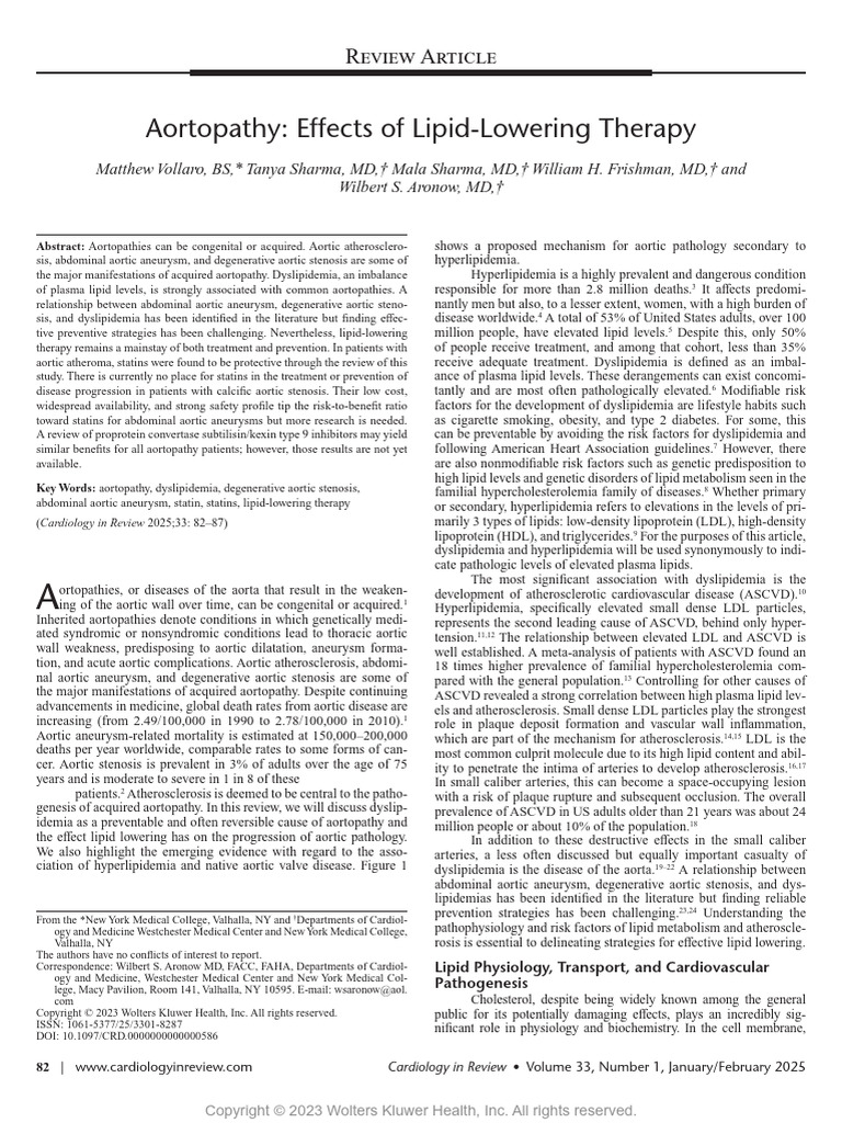 Aortopathy Effects of Lipid-Lowering Therapy. | PDF | Atherosclerosis ...