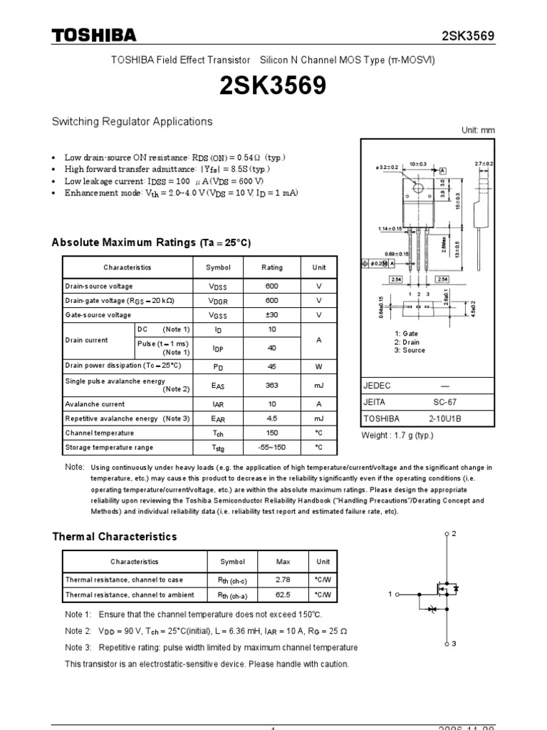 Transistor 2SK 3569 | PDF | Field Effect Transistor | Reliability ...
