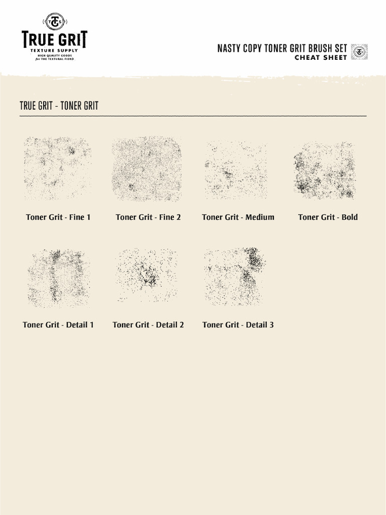 Toner Grit Brushes Cheat Sheet | PDF