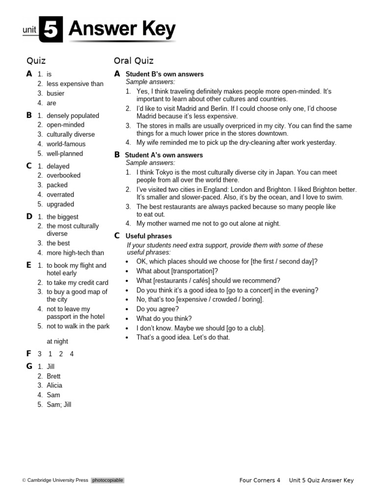 Four Corners Second Edition - Level 4 - Q05 - Key | PDF