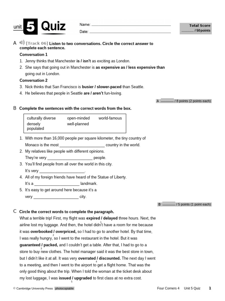 Four Corners Second Edition - Level 4 - Q05 | PDF
