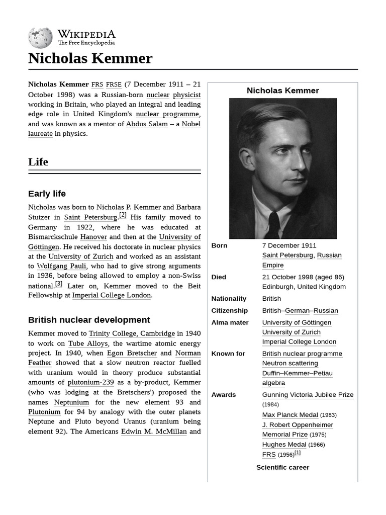 Nicholas_Kemmer | PDF | Physics | Theoretical Physics