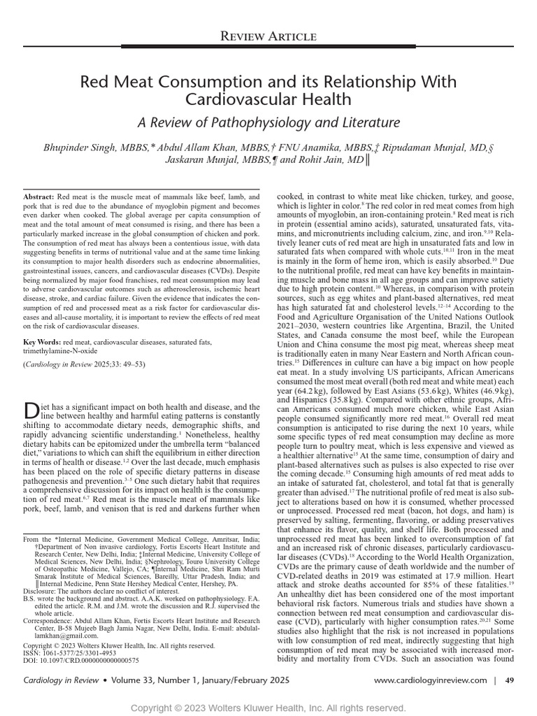 Red Meat Consumption and Its Relationship With Cardiovascular Health A ...