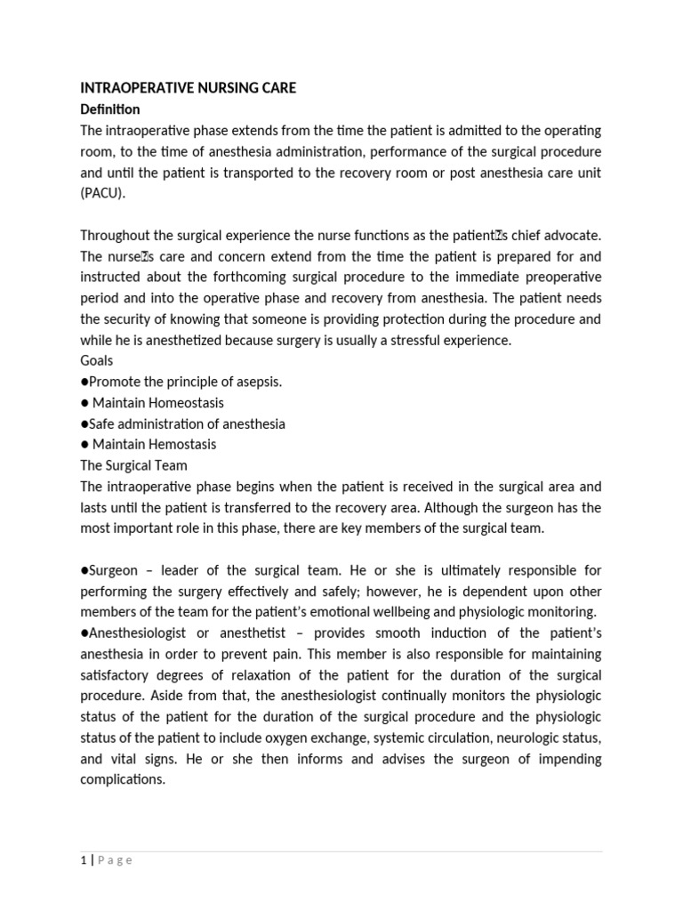 Intra Operative Care[1]-1 | PDF | Anesthesia | Surgery