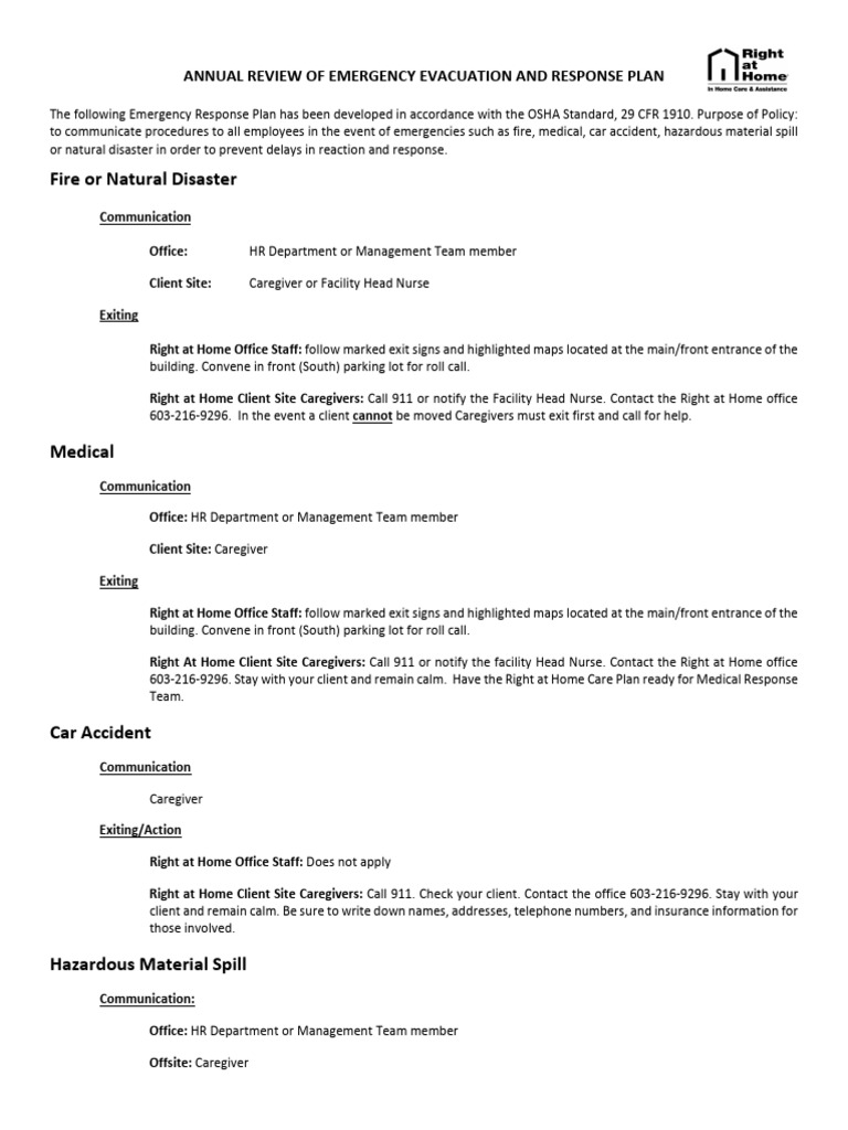 Annual Review of Emergency Evacuation and Response Plan PDF | PDF ...