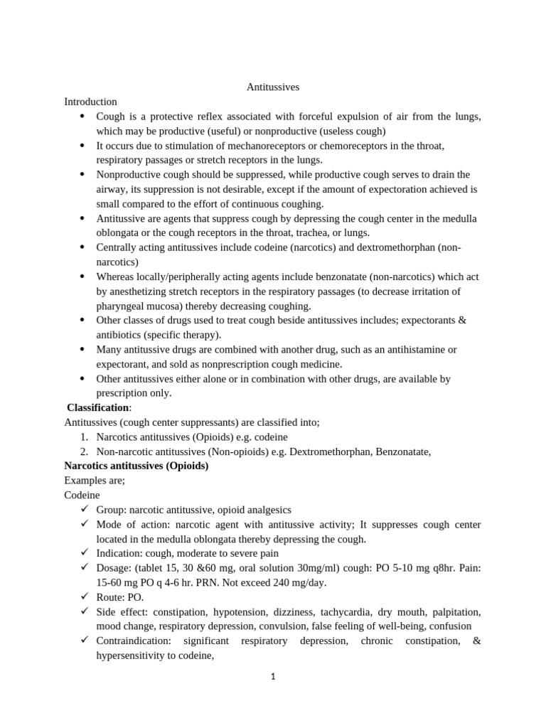 Antitussive & Bronchodilators | PDF | Cough | Opioid