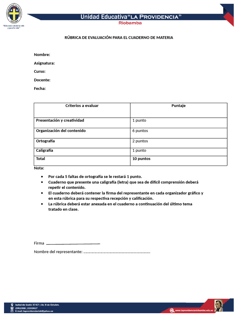 Rúbrica para Evaluar El Cuaderno | PDF