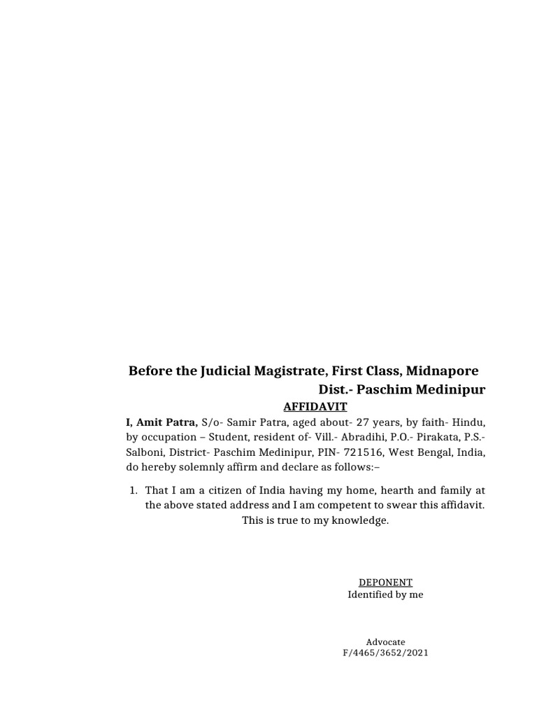 AFFIDAVIT - AMIT PATRA - EWS - SUB CASTE - INCOME - PUJA | PDF | Affidavit
