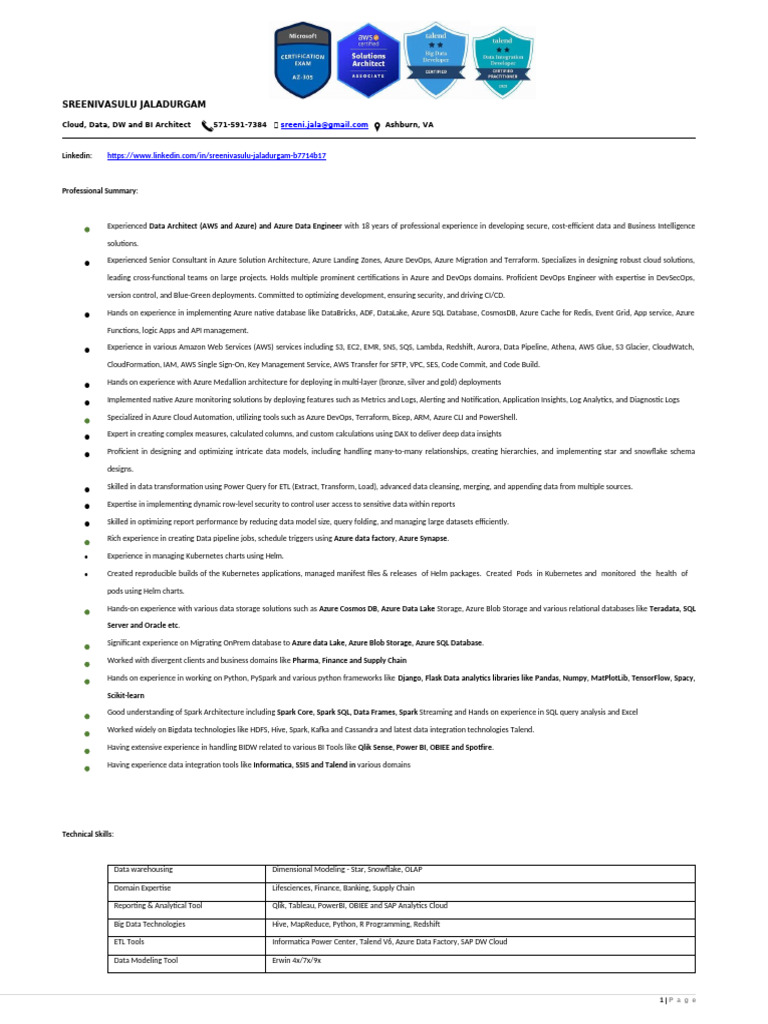 Azure Data Architect & BI Expert Resume | PDF | Apache Spark | Microsoft Azure