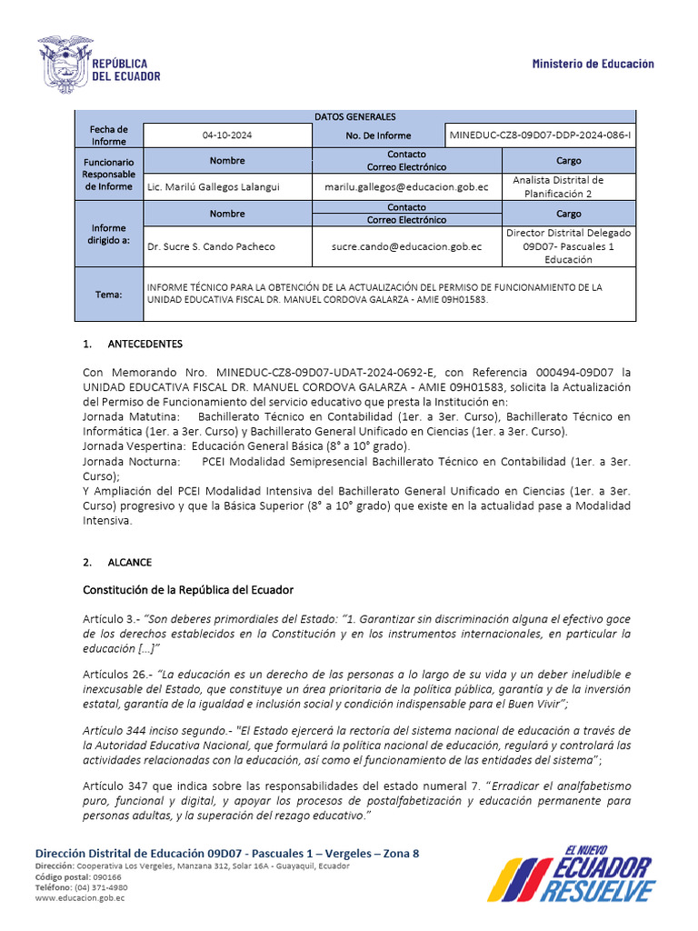 11 Act Uef DR Manuel Cordova Informe Ddp-2024-086-I PF Actual Funcion | PDF | Literatura | Escuelas