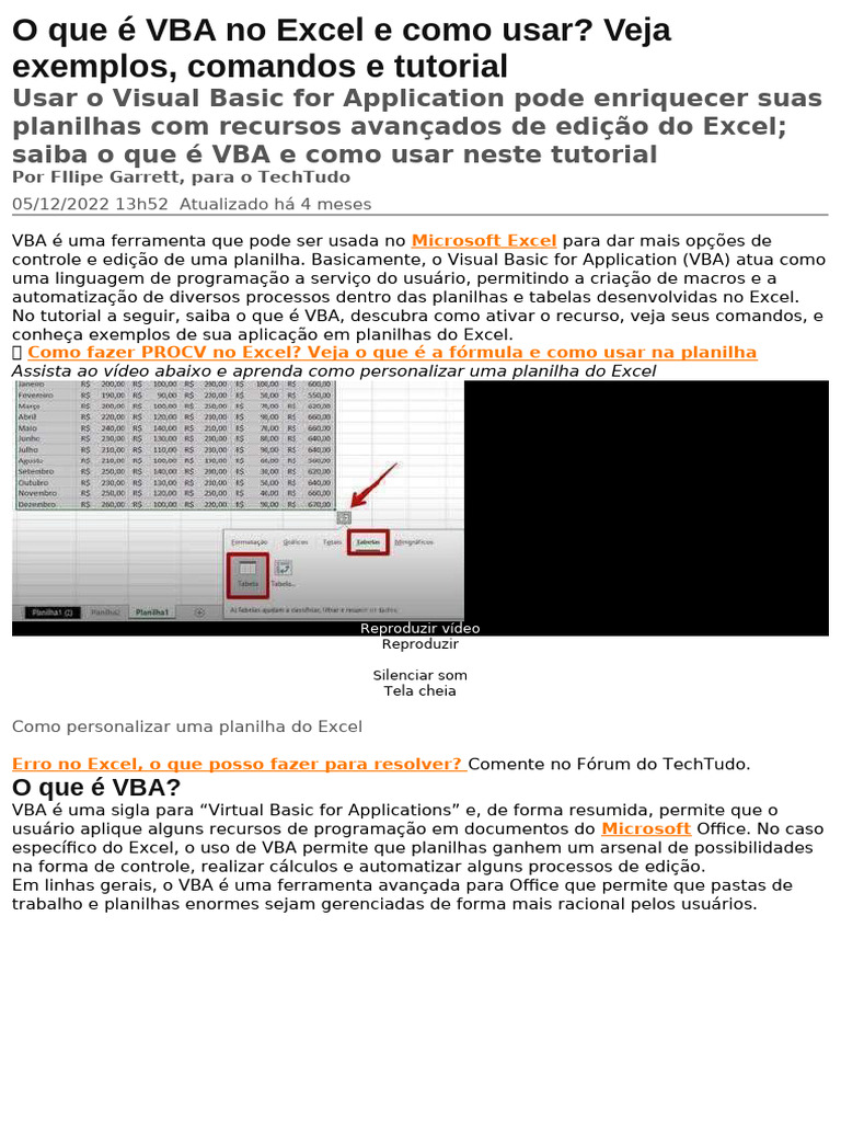 O que é VBA no Excel e como usar | PDF | Microsoft Excel | Visual Basic for Applications ...