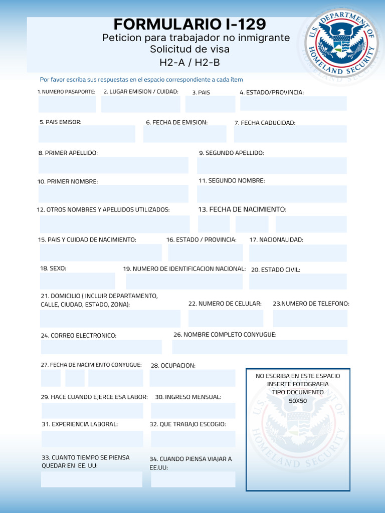 Formulario I-129: Solicitud Visa Trabajo | PDF | Visa de viaje