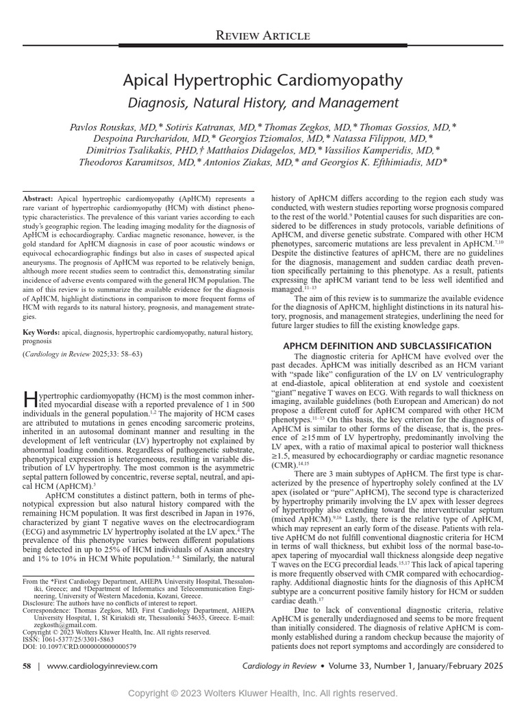 Apical Hypertrophic Cardiomyopathy Diagnosis, Natural History, and ...