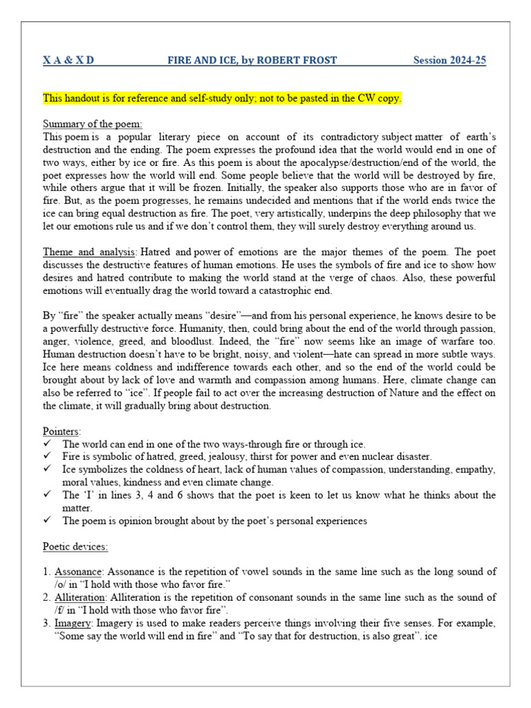 Fire and ice | PDF | Poetry | Hatred