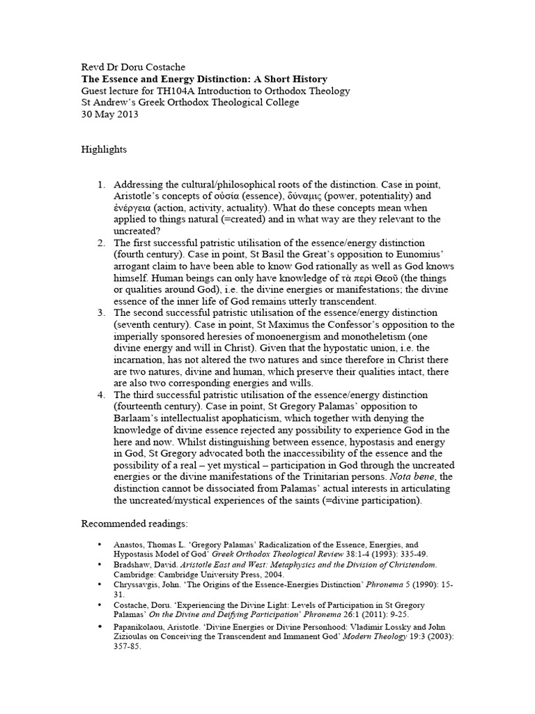 Essence and Energy in Orthodox Theology | PDF | Systematic Theology | God