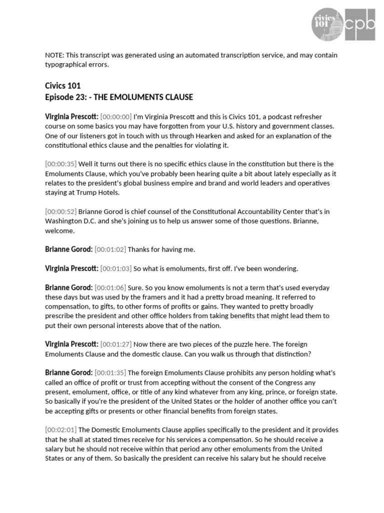 EP23+ +the+Emoluments+Clause | PDF | Citizens For Responsibility And ...