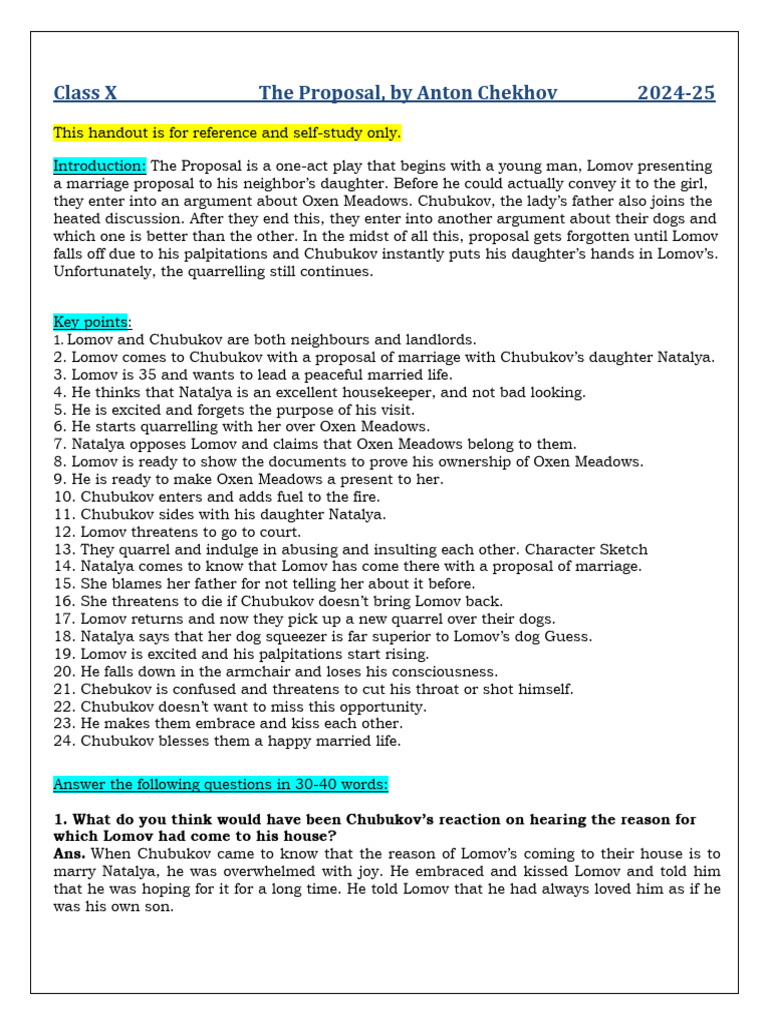 The Proposal, by Anton Chekhov | PDF