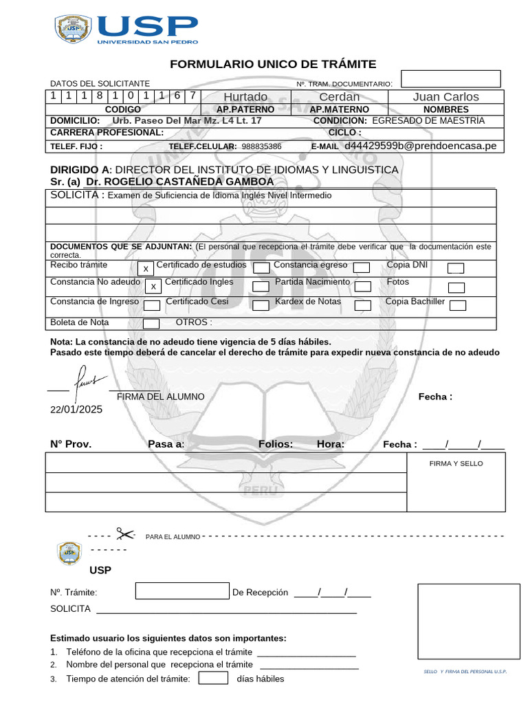 Formulario de Tramite IIL-USP2 | PDF | Autenticación | Gobierno y personalidad