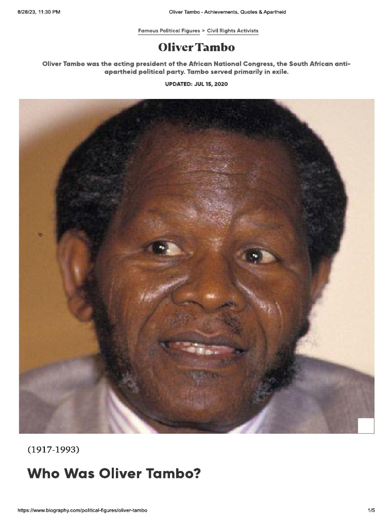 Oliver Tambo - Achievements, Quotes & Apartheid | PDF